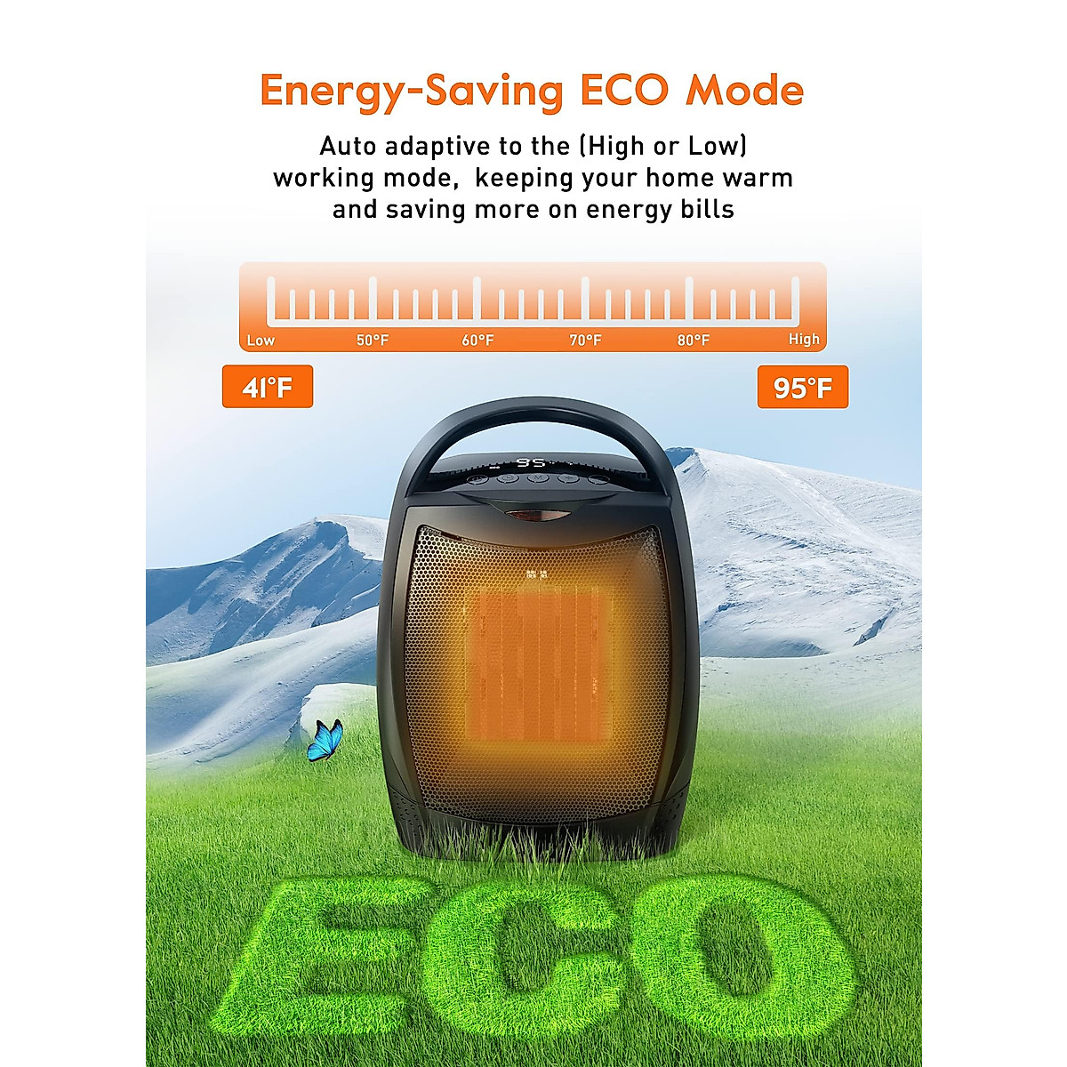 GiveBest Portable Ceramic Space Heater, 1500W/750W Electric Heater with Overheat and Tip Over Protection, Fan Mode,Adjustable Thermostat, Fast Heating Safe Small Heater for Office Room Desk Indoor Use