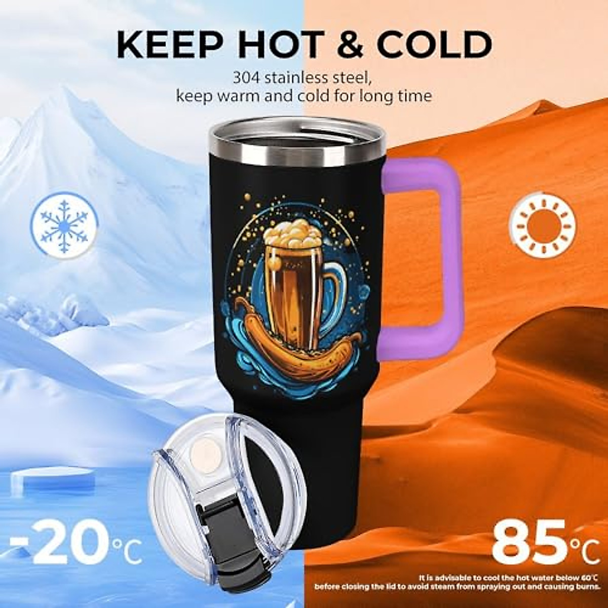 Bratwurst Funny Oktoberfest 40 Oz Car Cup Stainless Steel Travel Mug Leak-Proof Insulated Tumbler with Handle Violet-style