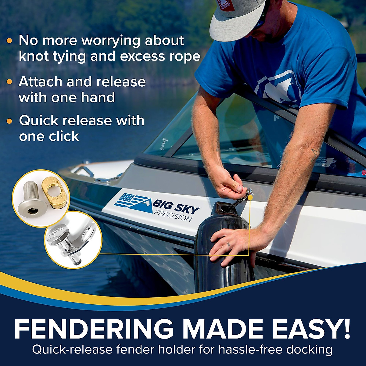 PHENDER PRO - 1/2'' Quick-Release Fender Set with Ergonomic Design | 316 Stainless Steel for Ultimate Corrosion Resistance (1 Receiver, 1 Pin)