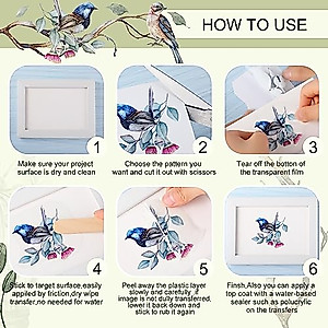 12 Sheets Rub on Transfers for Crafts and Furniture Rub on Transfers Stickers Classic Bird Floral Lavender Butterfly Decals for Home Office Paper Wood DIY Craft, 5.5 x 5.7 Inch (Bird)