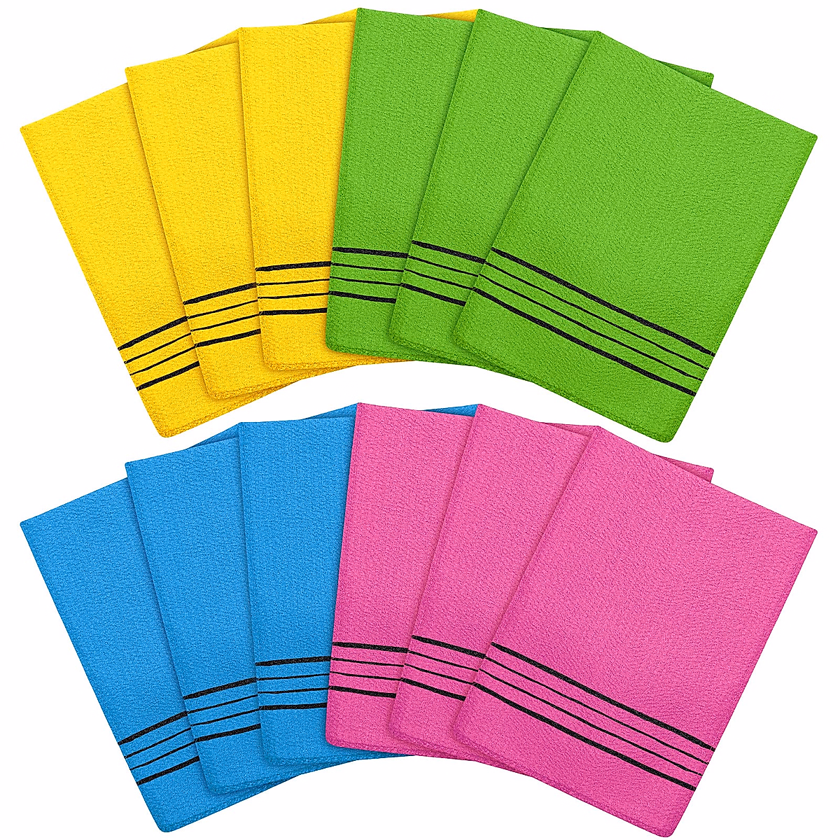 Tatuo 12 Pieces Korean Exfoliating Mitt Glove Italy Towel Body Skin Scrubber Exfoliating Scrubber for Remove Dead Skin Washcloth Korean(Small,Yellow, Green, Blue, Pink)