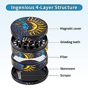 3 inch Large Grinder for Herb and Spice, Zinc Alloy Grinders (Sun and Moon Pattern)