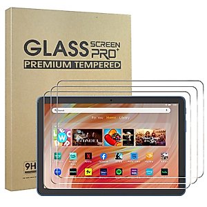 [3-Pack] All-New Kindle Fire HD 10 2023/2021/Fire HD 10 Kids Pro/Fire HD 10 Plus (2023/2021 Release) Screen Protector, HD Anti-Scratch Anti-Fingerprint 9H Hardness Bubble-Free Tempered Glass