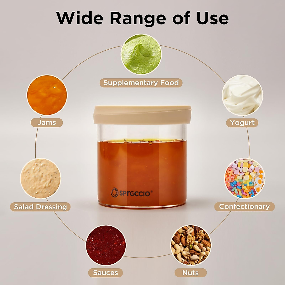 Spreccio Glass Food Jars - Airtight Dressing Containers with Lids, Perfect for Sauces, Overnight Oats, and Baby Food Storage, Small Glass Jars with Lids, 10oz Pack of 4