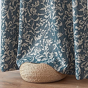 jinchan Farmhouse 80% Blackout Curtains for Bedroom Thermal Curtains Room Darkening Scroll Floral Patterned Thermal Insulated Curtains Living Room Vintage Country Curtain 84 inch Long 2 Panels Blue