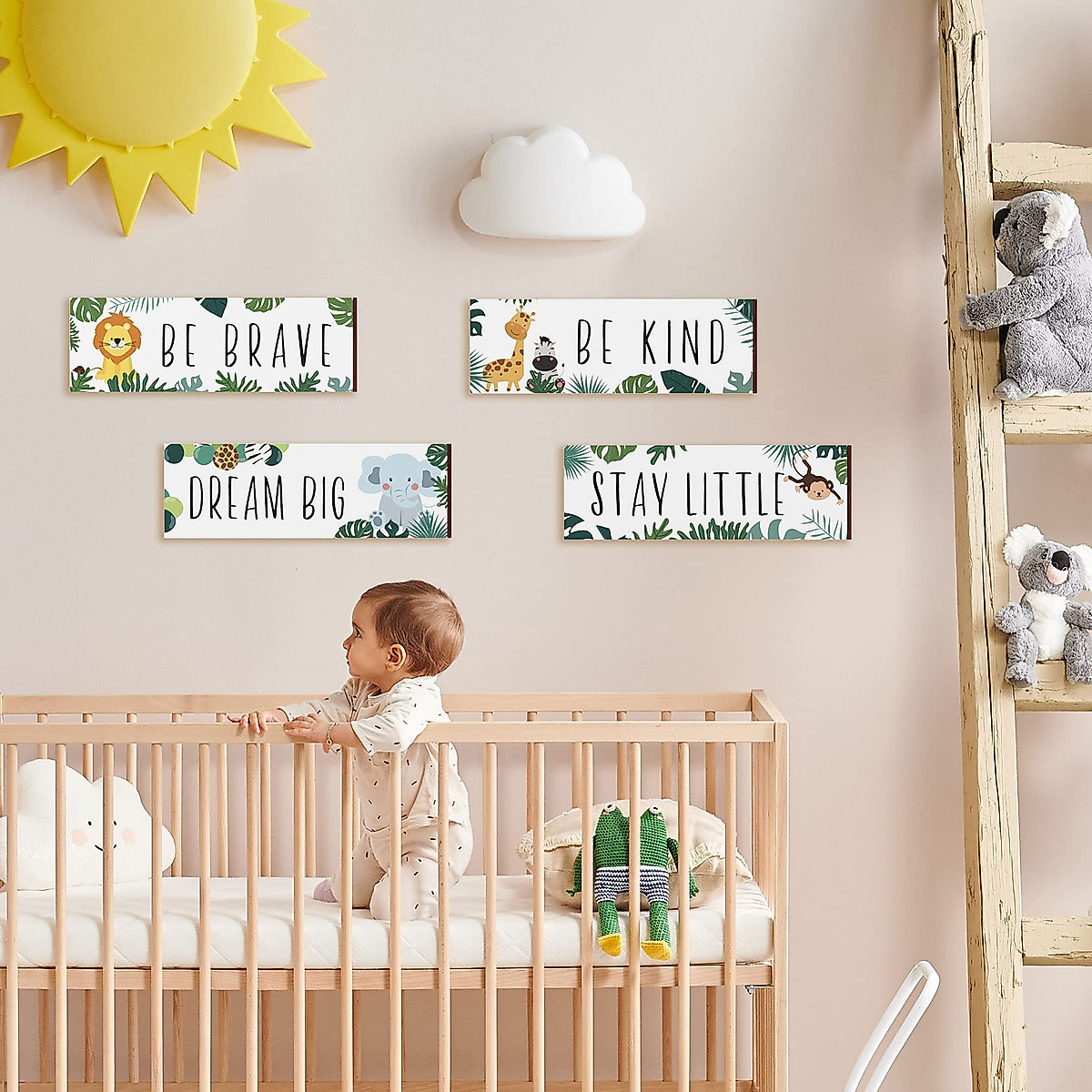 UBTKEY Safari Nursery Decor for Boys, Safari Animals Wall Decor for Boys Nursery Room Bedroom, 4 Pieces Inspirational Wall Art Wall Decorations for Boys Room Classroom Bedroom