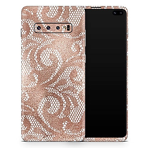 DesignSkinz Rose Gold Lace Pattern 14 Protective Vinyl Decal Wrap Skin Cover Compatible with The Samsung Galaxy S20 (Screen Trim & Back Glass Skin)