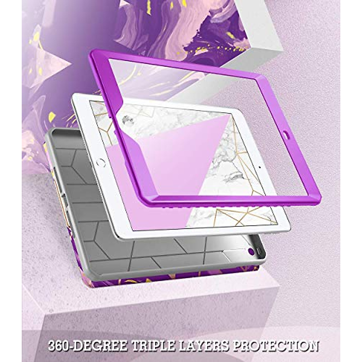 Popshine Marble Case Designed for iPad 10.2 9th Gen (2021)/8th Gen (2020) /7th Gen (2019), Full Body Premium 360 Degree Protective Folio Cover with Built-in Screen Protector, Liquid Marble Purple