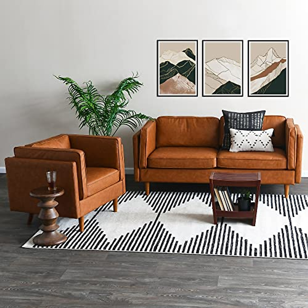 Creative Co-Op Atley High Sided Sofas, Vegan Cognac Leather