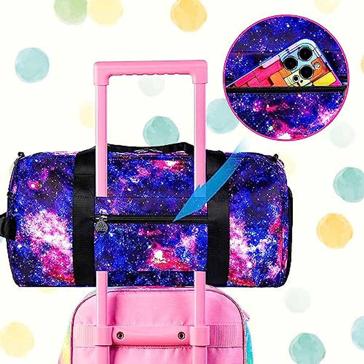 Kids Duffle Bag for Girls, Travel Bag with Shoe Compartments, Weekender Sleepover Dance Tote Bag for Teens, Water ResistantSports Carry on Gym Sports Bag - Purple