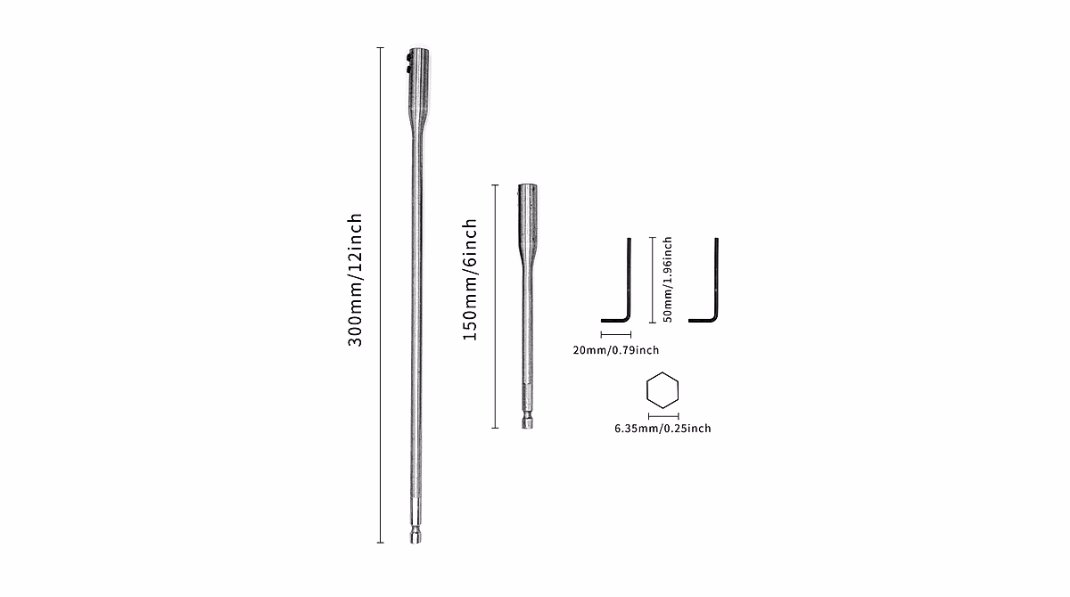 1/4 Hex Extension Drill Bit Set 6" and 12" Wood Spade Drill Bit ...