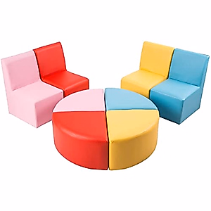 AIIT Kinlife Kids Table and Chair Set - 8PCS Soft Foam & PVC Seating Set Sofa Toddler Stools Colorful Table for Preschool Playroom Classroom Daycare