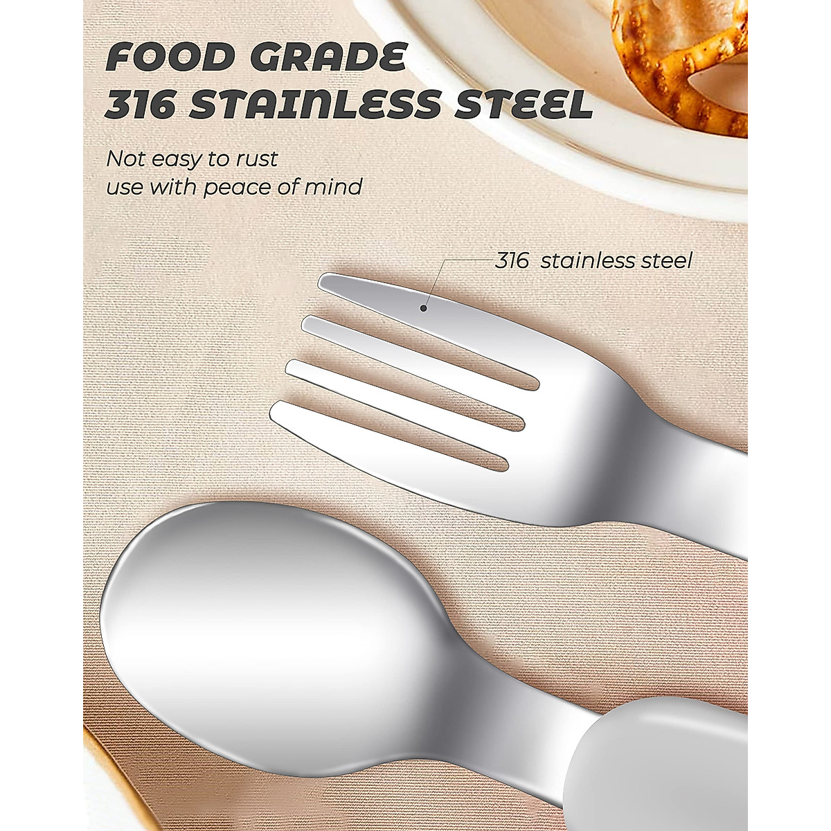 2 pcs Toddler Utensils, Stainless Steel Toddler Silverware Set with Round Handle, Baby Forks for Self Feeding, 1 Toddler Fork and 1 Toddler Spoon, BPA Free