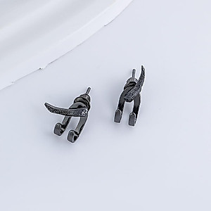 Detachable Dual Stud Earrings For Men, 2023 New Punk Hippie Clip On Dual Purpose Claw Stud Black Vintage Cool Cowhorn Gothic Earring Jewelry Gift (Black+Silver)
