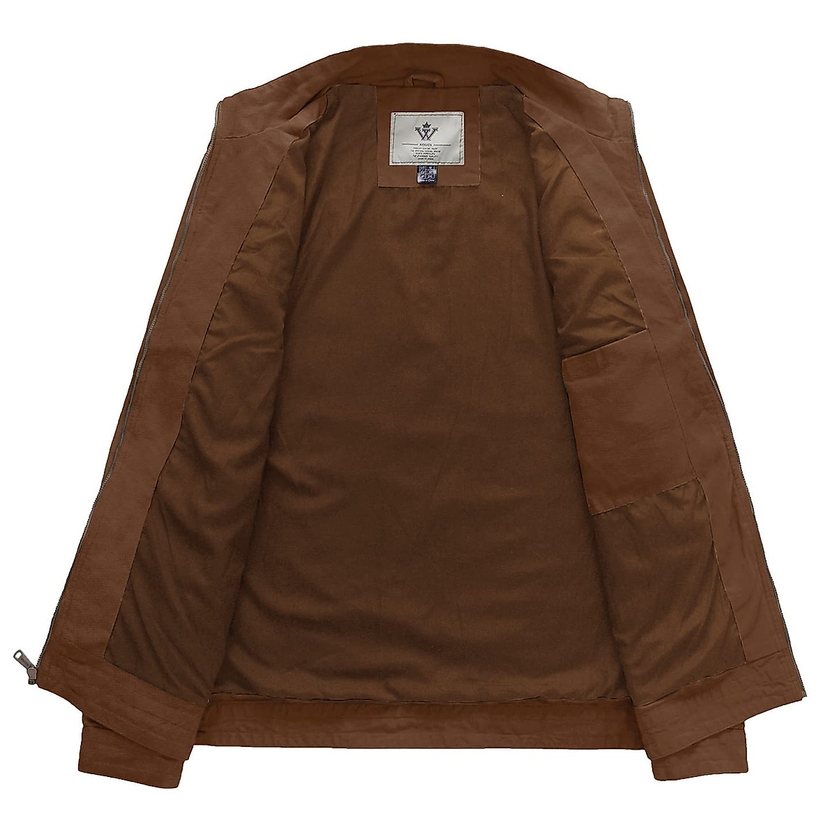 WenVen Men's Casual Canvas Jacket Light Spring Field Windbreaker (Coffee, M)