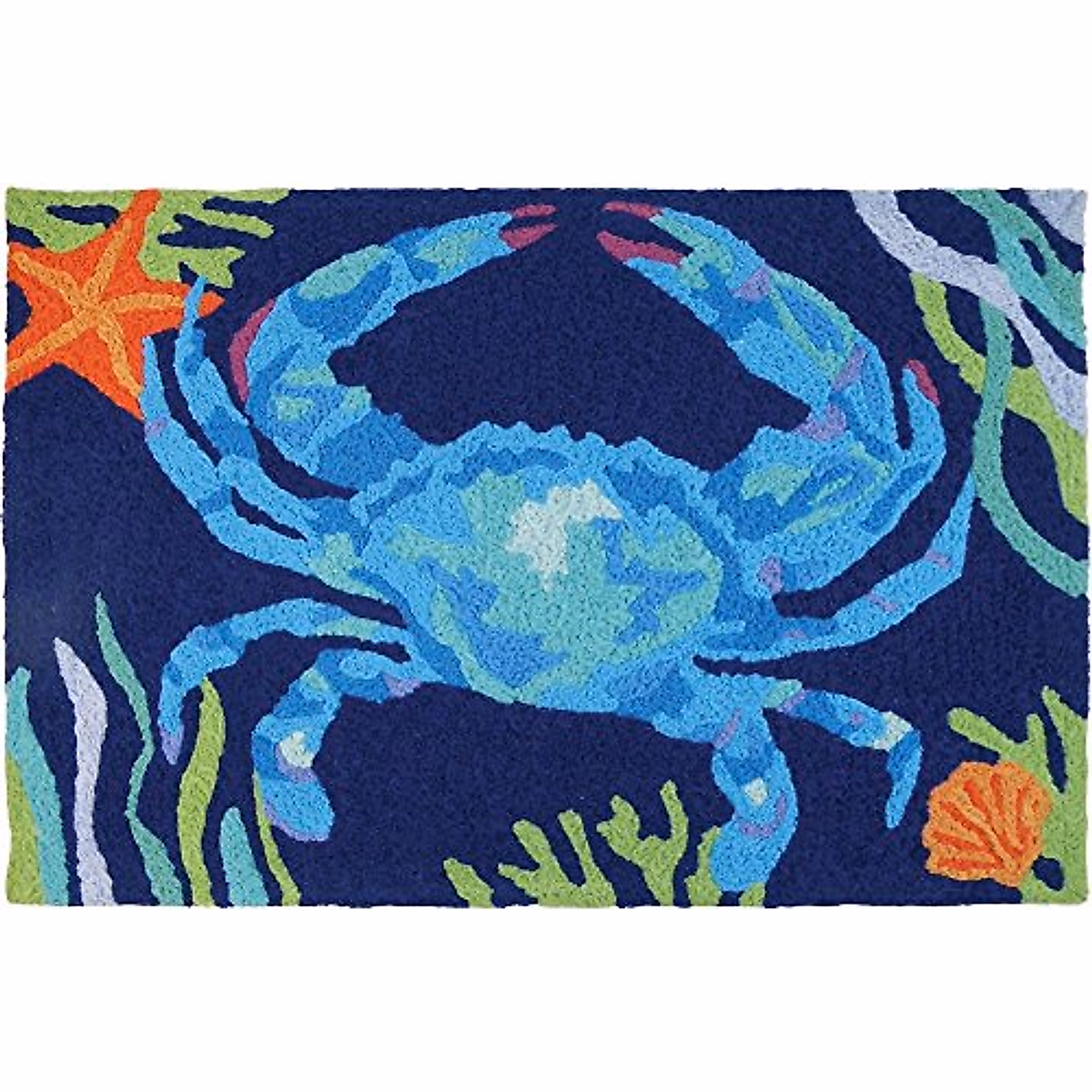Jellybean Deep Blue Crab Coastal Indoor/Outdoor Machine Washable 21" x 33" Accent Rug