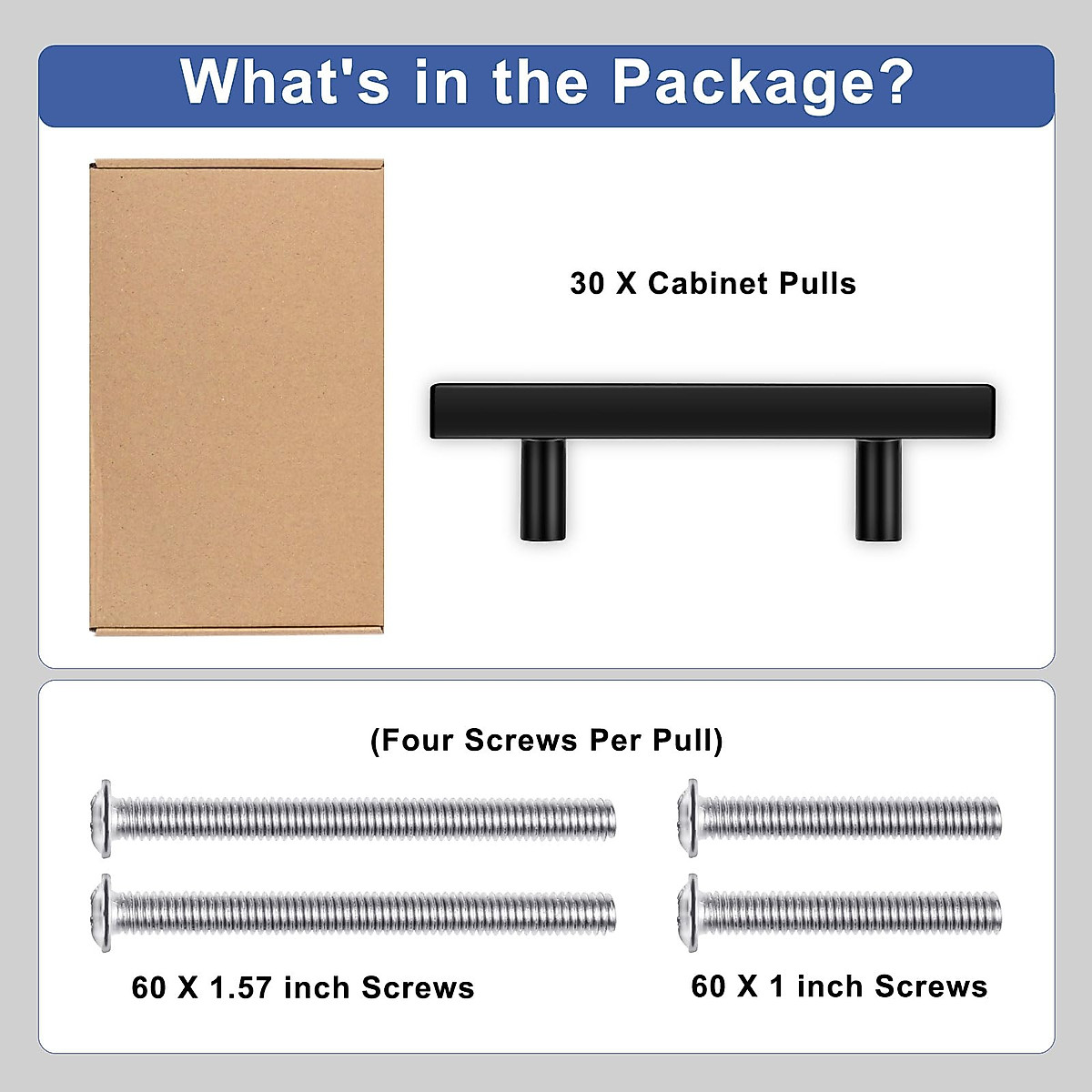 Onateel 30 Pack 5 Inch Matte Black Cabinet Pulls Stainless Steel Cabinet Handles, 3 Inch Hole Center Drawer Pulls Kitchen Cabinet Hardware