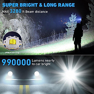 Led Brightest Flashlights High Lumens Rechargeable, 990,000 Lumens Super Bright Flashlight High Powered Flashlights, Waterproof Flash Light with Cases for Emergency Camping (2PCS)
