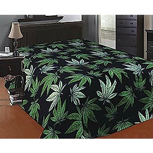 Home Must Haves Marijuana Leaf Fleece Plush Microfiber Super Soft Premium Warm Cozy Bed Blanket Throw, Black/Green, King (BLNK-Marijuana-King)