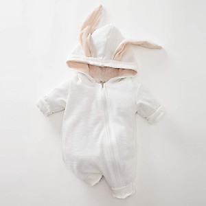 RELABTABY Newborn Baby Boy Girl Romper Cotton Cute Bunny Long Sleeves Zipper Hoodie Infant Clothes Bodysuits Jumpsuit Outwear