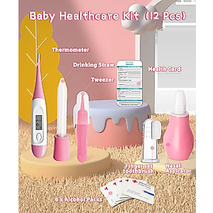 30 in 1 Baby Healthcare and Grooming Kit, Portable Baby Electric Nail Trimmer Set, Newborn Nursery Care Kit Baby Essentials with Baby Healthcare kit, Medicine Dispenser, Haircut Tools, etc (Pink)