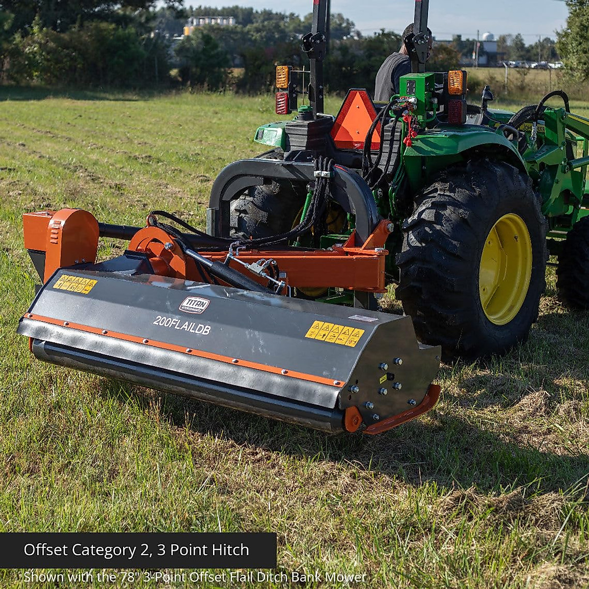 Titan Attachments 86" Offset Flail Ditch Bank Mower, Mowing Attachment for Tractors and Loaders, Cat 2, 3-Point Hitch