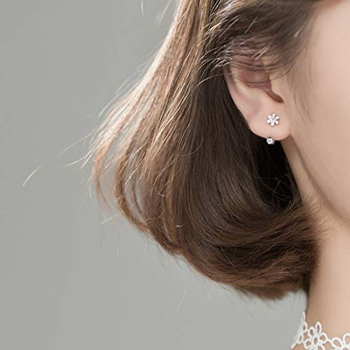 SLUYNZ 925 Sterling Silver Small Daisy Earrings Cuff for Women Flower Half Hoop Earrings Cartilage Earrings Helix Piercing Ball Studs (A-Silver)