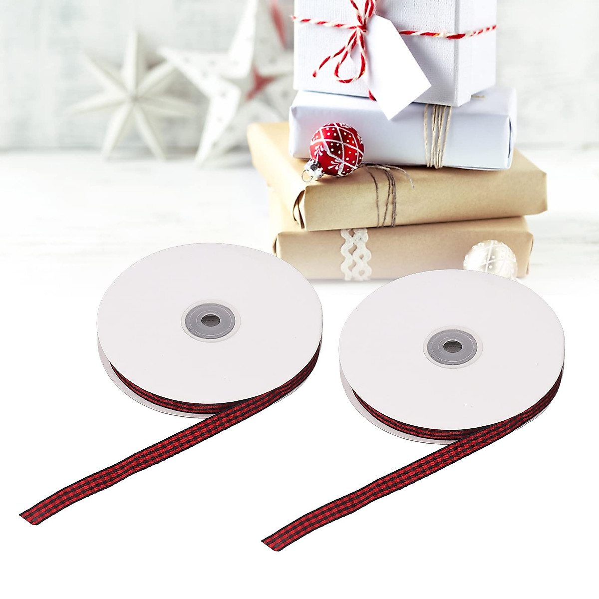 Christmas Wrapping Ribbon Festive Ornament Ribbons 50 Yards Wrapping Bands Gift Gifts Decorative Checks