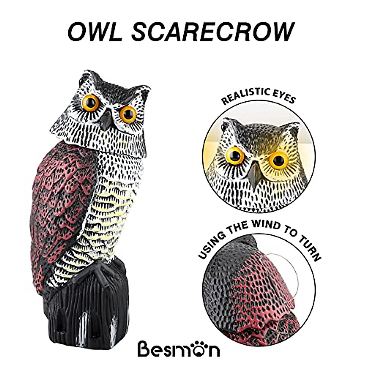 Rolan Owl Decoy Model Used to Scare Birds Away - Flashing Eyes & Frightening Sound Owls for Bird Control