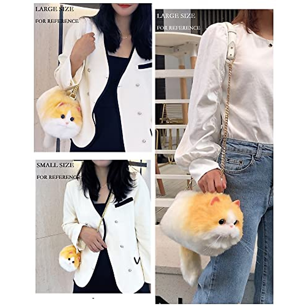RJStylish Fashion Handmade Cutest Cat-like Plush Kitty Purse for Women Tote bag Shoulder bag Crossbody bag (Yellow N White Cat, Large)