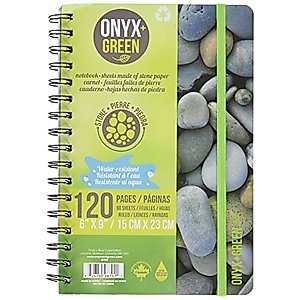 Onyx and Green Notebook, 6 x 9 Inches with Elastic Closure, 60 Ruled Sheets, Stone Paper, (6702)