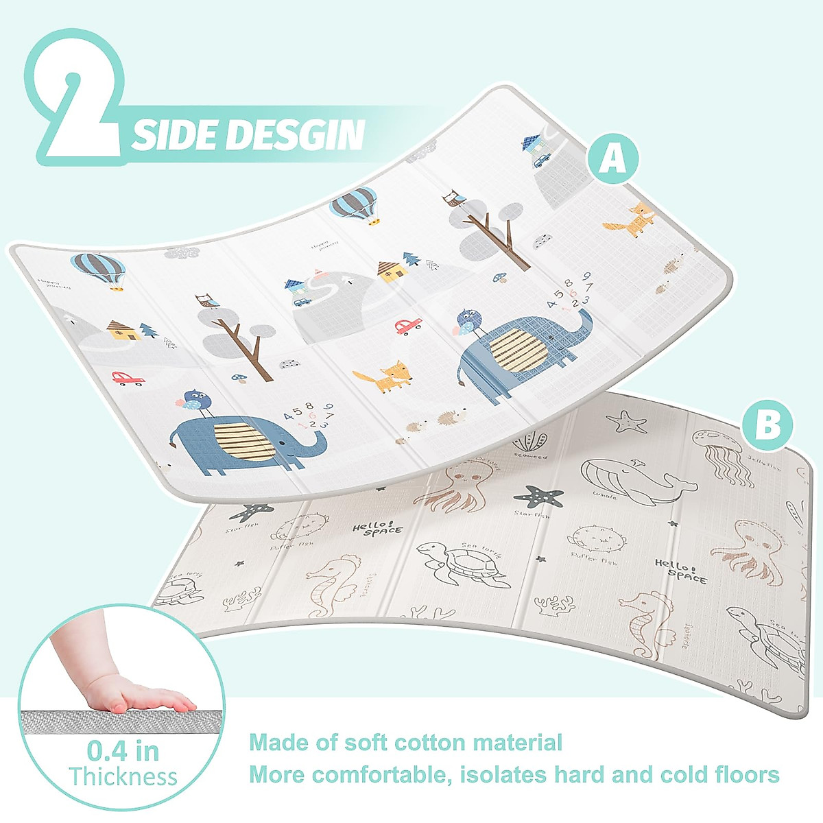 Foldable Baby Playmat, XPE Foam Baby Gym & Play Mat with Non-Toxic Materials, Extra Large Size 79" x 59"