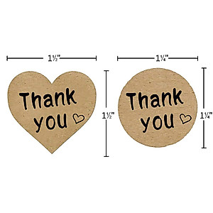 Thank You Stickers Roll 1000pcs Adhesive Labels Kraft Paper with Black Hearts, Decorative Sealing Stickers for Christmas Gifts, Wedding, Party