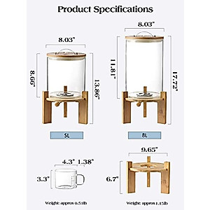 IYTBILQ Glass Cereal Dispenser Countertop with Spout Measuring Cup Sugar Flour Containers with Lids Airtight Automatic Rice Container for Kitchen Pantry 5L Capacity