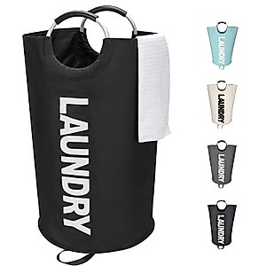 Maxsilan 125L X-Large Laundry Basket, Freestanding Tall Clothes Hamper, Collapsible Laundry Bag,Waterproof with Foam Protected Aluminum Handles for College Dorm, Family, Black
