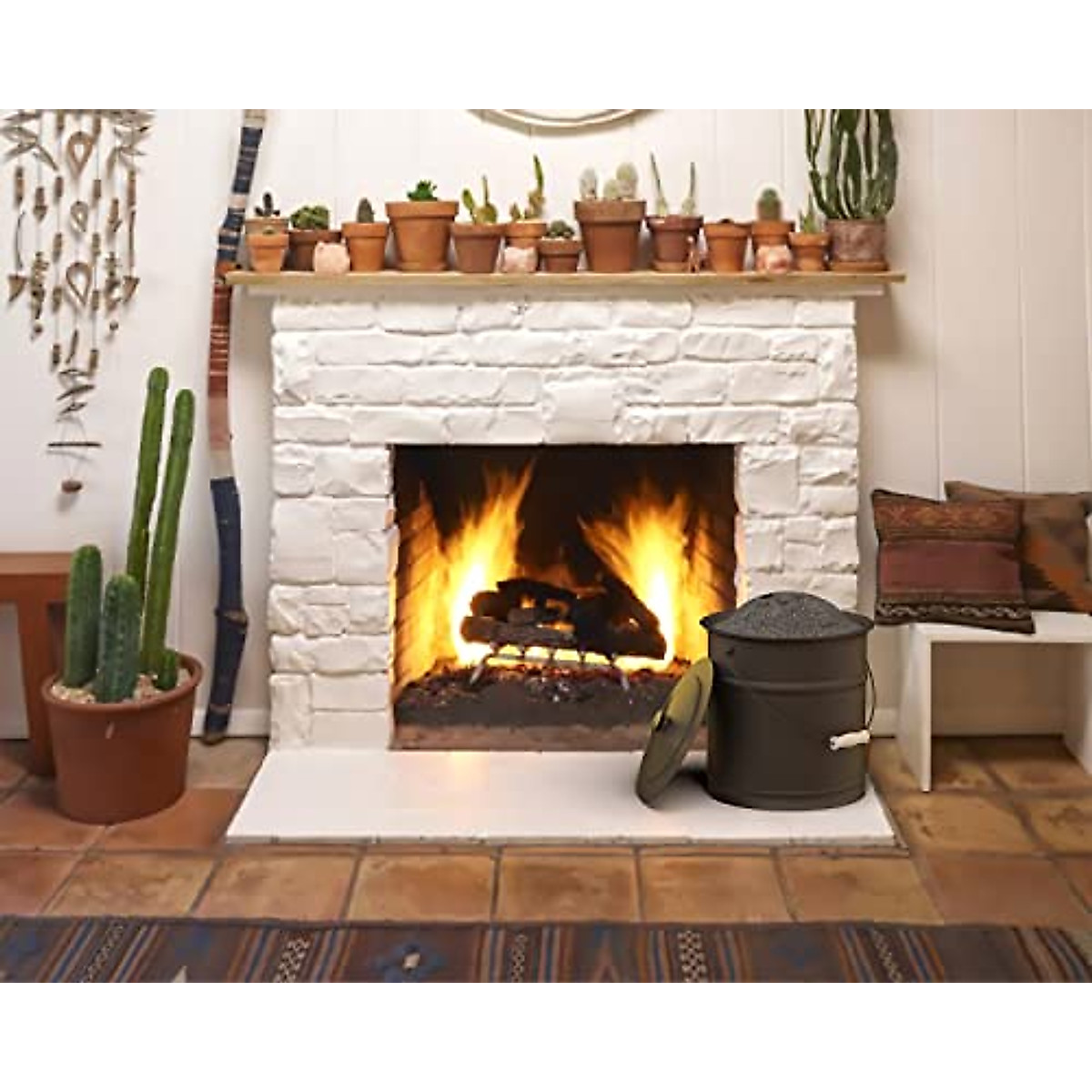 Plow & Hearth 3 Gallon Black Large Ash Bucket with Lid and Wood Handle | 28 Gauge Galvanized Iron Metal | Double Bottom | Tool for Fireplaces Fire Pits Wood Burning Stoves | Hearth Accessories