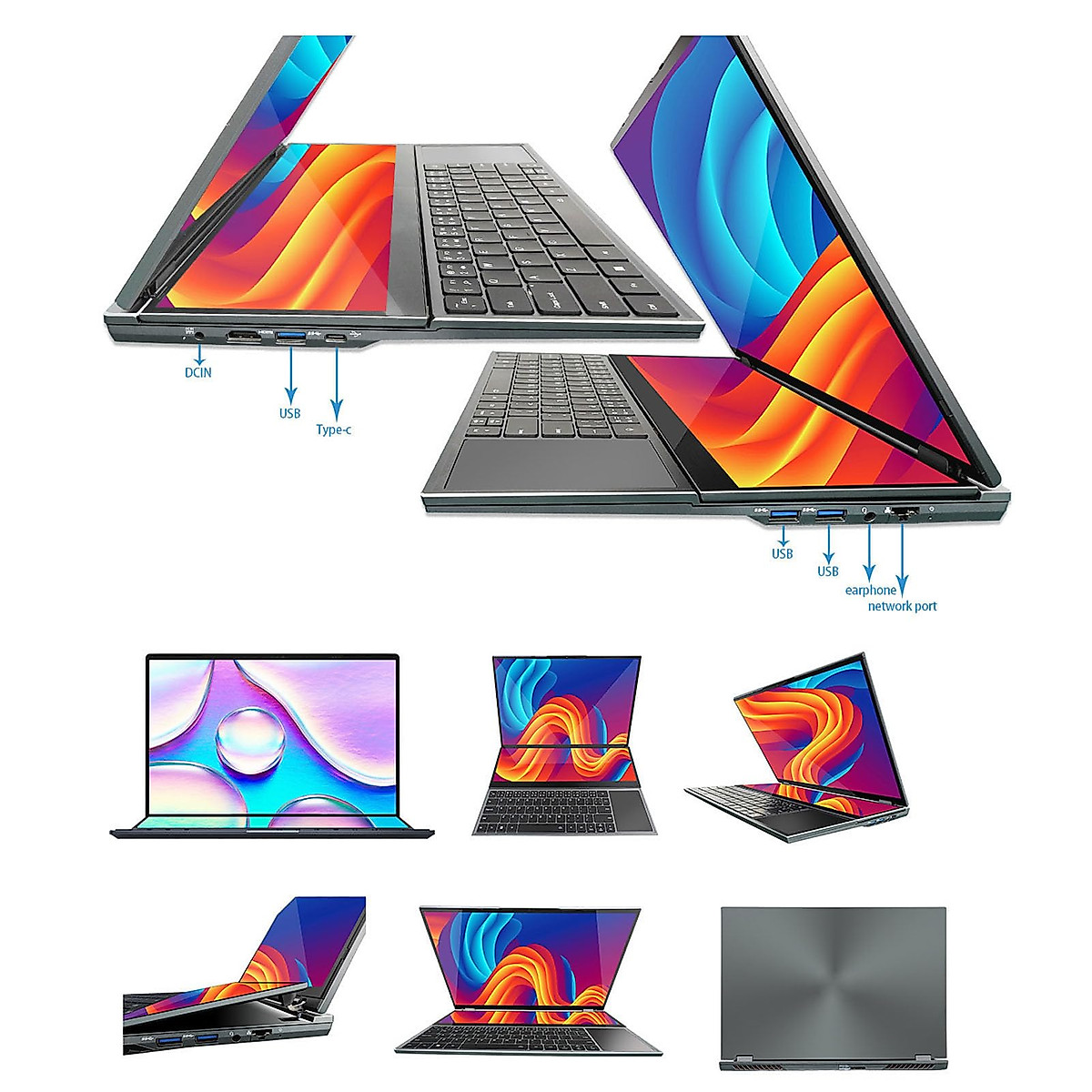 ASHATA Ultra Thin Laptop, 16 inch Main Screen,14 inch Touch Sub Screen 1920x1200, for Intel I7 10750H, 16GB RAM, Laptop Computer for Windows 10 11 System, with Stylus, 5000mAh, Silver