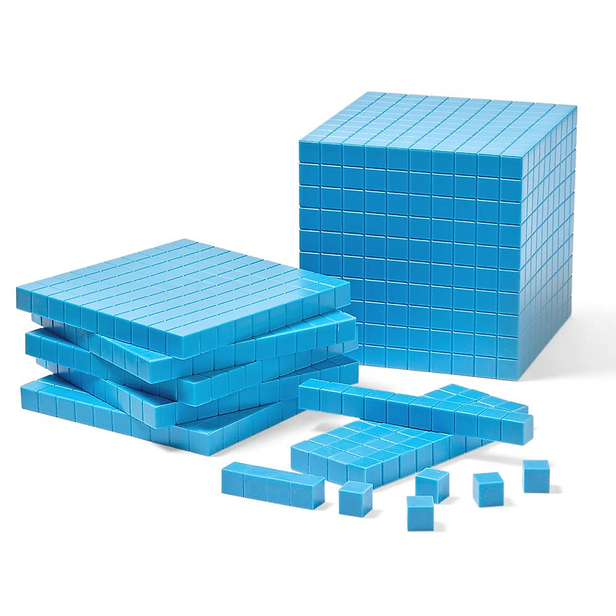 hand2mind Blue Plastic Base Ten Blocks Complete Set, Place Value Blocks, Counting Cubes for Kids Math, Base Ten Blocks Classroom Set, Math Blocks Kindergarten, Base 10 Math Manipulatives (Set of 644)