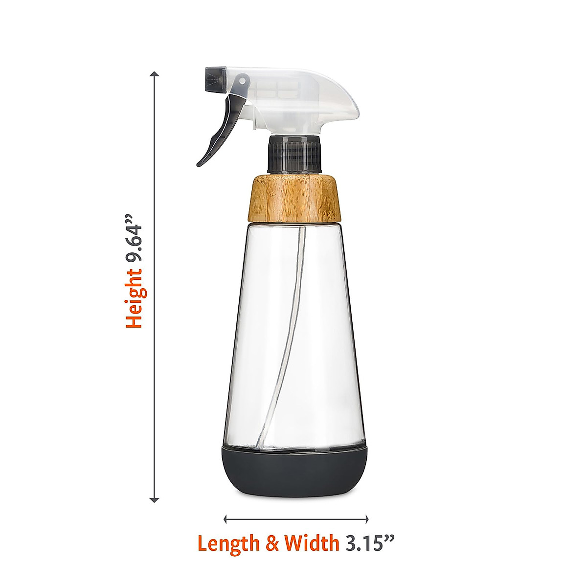 Full Circle Bottle Service - Refillable Glass Spray Bottle for Cleaning - Versatile Stream & Mist Options, Bamboo Details, Silicone Boot - Ideal for Non-Toxic Solutions & Plant Care, 16oz, Gray