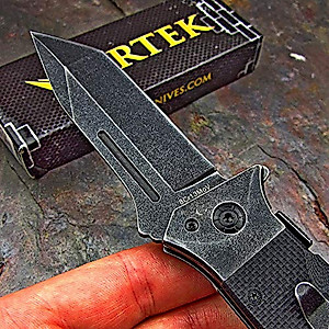 VORTEK Ball Bearing Pivot System Heavy Duty EDC Folding Pocket Knife: 8Cr13MoV Razor Sharp Blade - LMF Style Pommel with Lanyard - Smooth Fast One Hand Opening