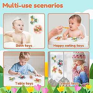 Vanmor Baby Suction Cup Spinning Top Toys, Suction Spinner Toys for Babies, Window Suction Toys for Baby High Chair Tray Bath Table Airplane Travel, Sensory Toys & Best Gift for Toddlers 1-3 (4 Pcs)