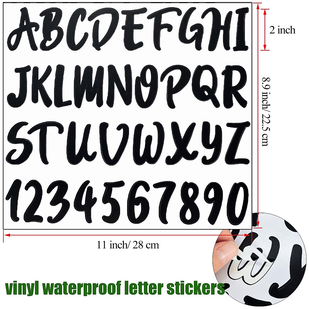 360 Pieces 10 Sheets Self Adhesive Vinyl Letter Number Stickers,Alphabet Number Stickers for Mailbox, Signs, Window, Door, Cars, Trucks, Home, Business, Address Number(Black,2inch)