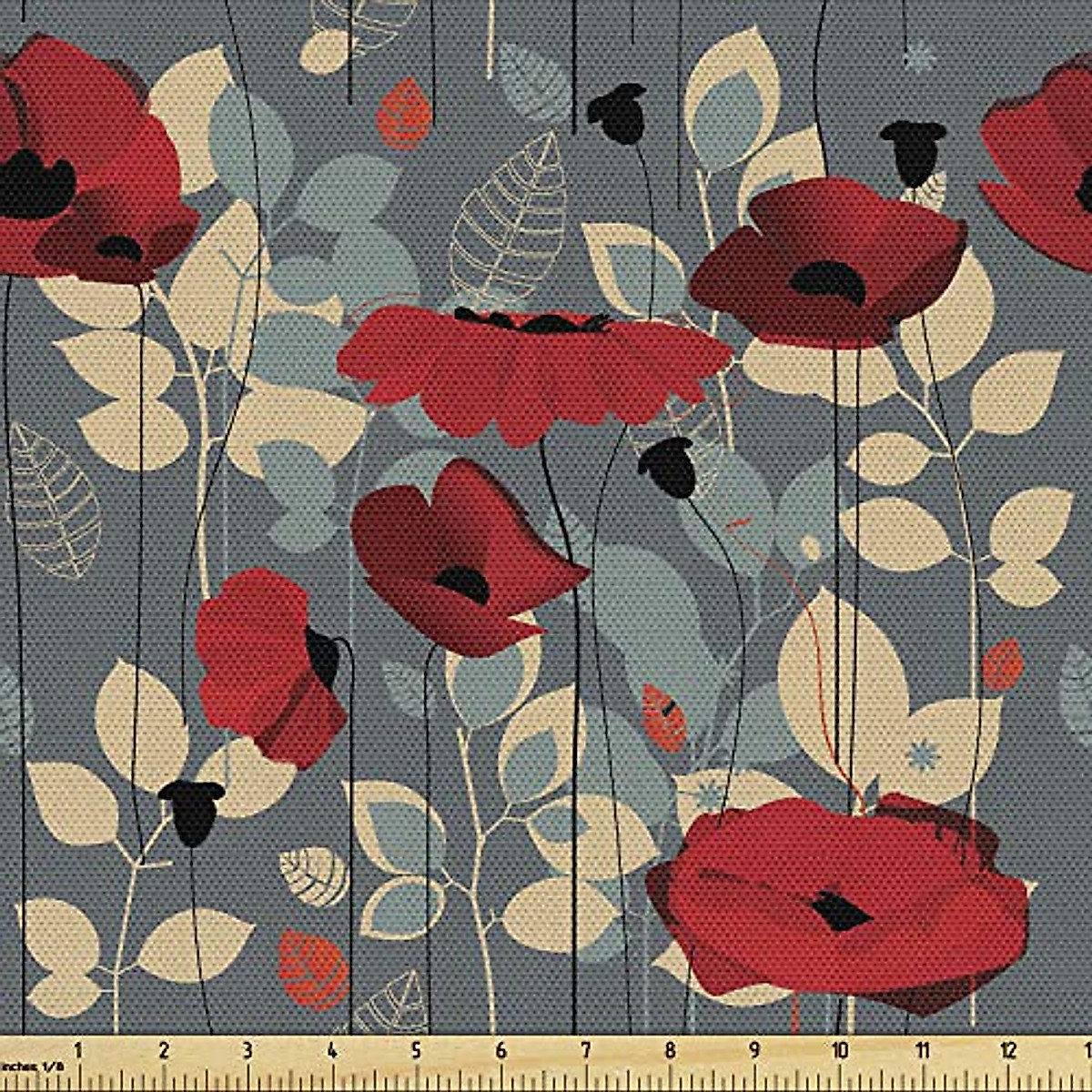 Ambesonne Poppy Flower Water Resistant Fabric by The Yard Abstraction of a Growing Floral Garden Leaves Botanical Modern Nature Decorative Fabric for DIY Upholstery and Home Accents 1 Yard Beige Grey