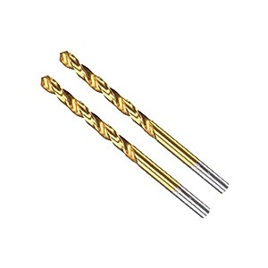 CoCud Twist Drill Bits, 5.1mm Drilling Diameter, Titanium Coated High Speed Steel 6542 Straight Round Shank - (Applications: for Stainless Steel Alloy Metal), 2-Pieces