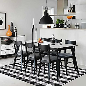 HOYIJA Buffalo Plaid Outdoor Rug 5 'x 7' Black and White Checkered Rug,Cotton Hand-Woven Indoor or Outdoor Check Large Area Rugs, Washable Rugs for Living Rooms/Dining Room/Bedroom/Farmhouse (5＇×7＇)