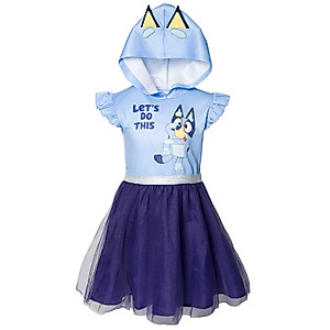 Bluey Little Girls Mesh Cosplay Short Sleeve Dress Blue 5