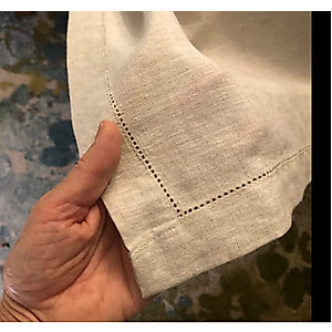 EVERLY Linen Hemstitch Tablecloth, 100% Stonewashed French Linen TableCloths for 6-Foot Rectangle Tables 60x84 Inches, Washable Thanksgiving Tablecloths, Decorative Halloween Table Cloth