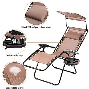 BMS Lounge Chairs with Canopy Cup Holder for Patio Balcony Poolside, Brown