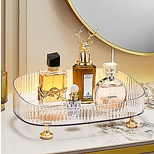 Makeup Perfume Organizer, Perfume Tray, Vanity Tray, Cosmetic Skincare Tray, Countertop Organizer Tray for Bathroom, Clear