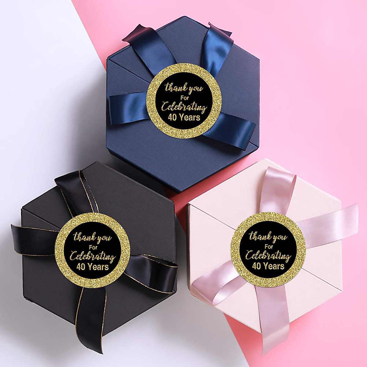 40th Birthday Thank You Stickers, Black and Gold 40th Birthday Favors, 40th Birthday Stickers, Thank You for Celebrating 40 Years Stickers, 1.75 Inch Round Circle Label Stickers, Pack of 50.